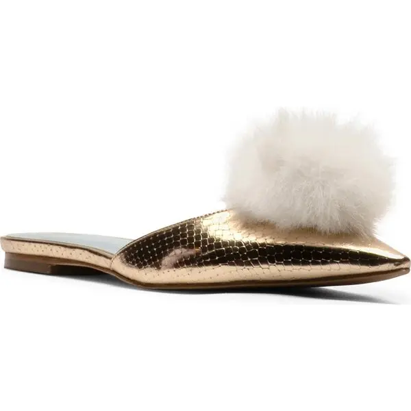 FRANCES VALENTINE Pauline Pom Pointed Toe Mule - Platino W/white