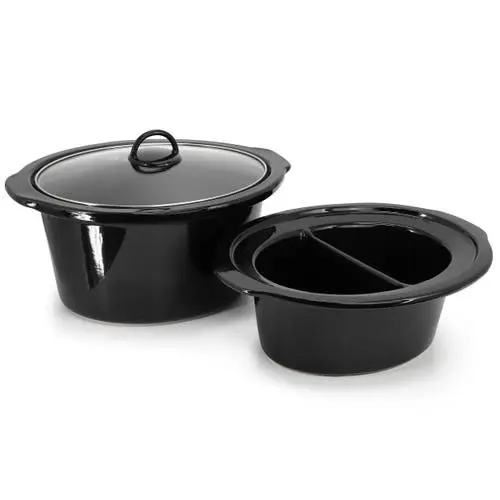 MEGACHEF 6 Quart + 2.6 Quart Split Stainless Steel Electric Slow Cooker In Silver