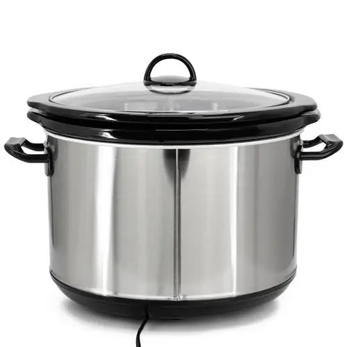 MEGACHEF 6 Quart + 2.6 Quart Split Stainless Steel Electric Slow Cooker In Silver