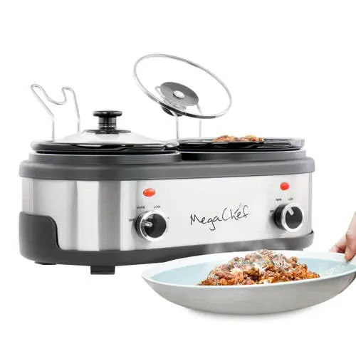 MEGACHEF Dual 1.5 Quart Crock Buffet Slow Cooker