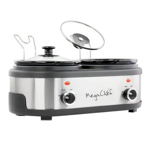 MEGACHEF Dual 1.5 Quart Crock Buffet Slow Cooker