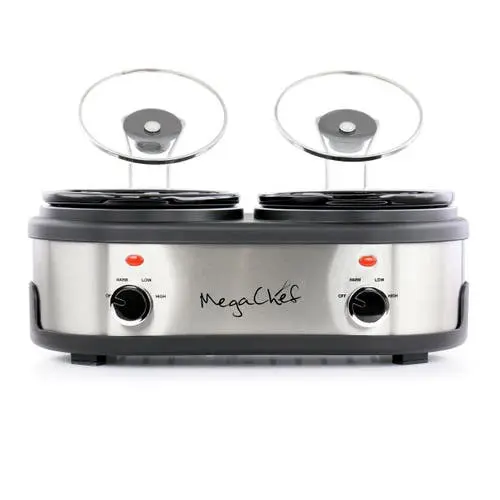 MEGACHEF Dual 1.5 Quart Crock Buffet Slow Cooker