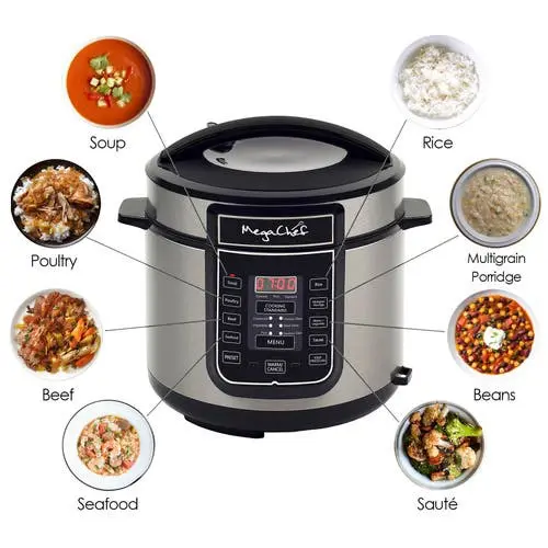 MEGACHEF 6 Quart Digital Pressure Cooker With 14 Pre-set Multi Function Features