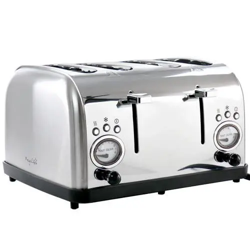 MEGACHEF 4 Slice Wide Slot Toaster With Variable Browning In Silver