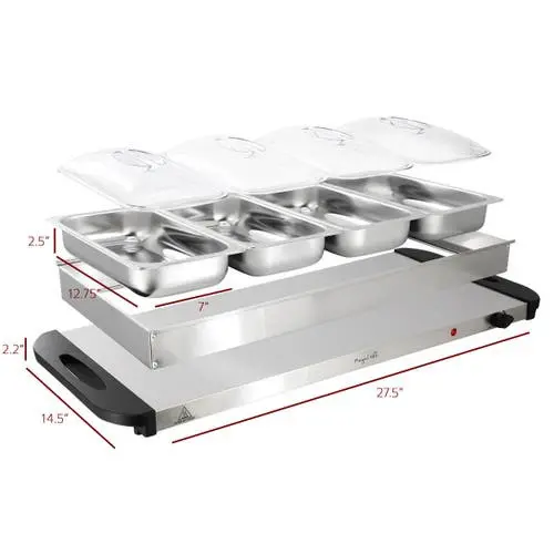 MEGACHEF Buffet Server & Food Warmer With 4 Removable Sectional Trays