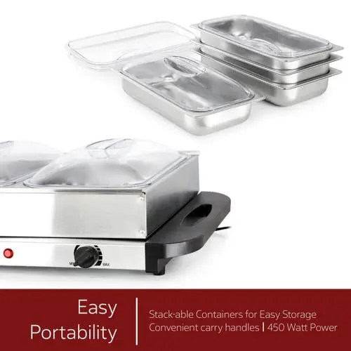 MEGACHEF Buffet Server & Food Warmer With 4 Removable Sectional Trays