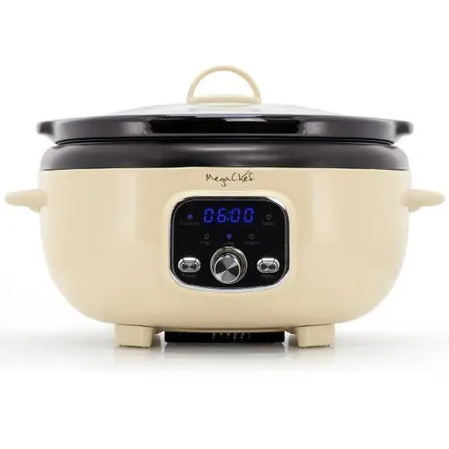 MEGACHEF 3.7 Quart Oval Electric Digital Slow Cooker In Cream With Black Pot