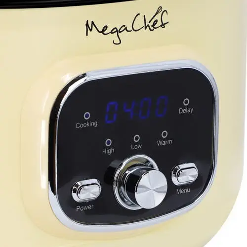 MEGACHEF 3.7 Quart Oval Electric Digital Slow Cooker In Cream With Black Pot