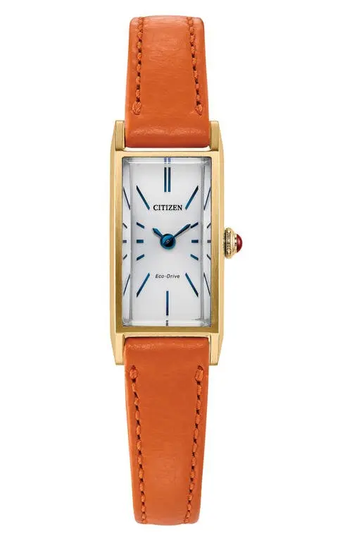 Citizen Fio Tank Leather Strap Watch - White/orange