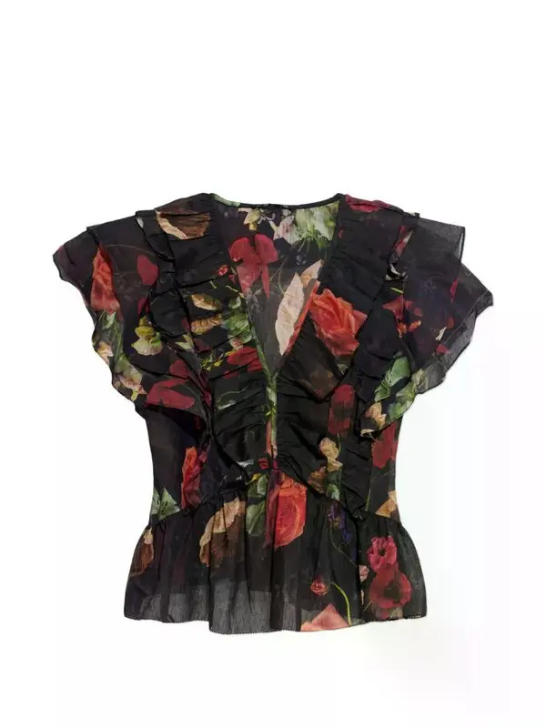ALLSAINTS Alma Ruffled Floral-print Blouse - Black