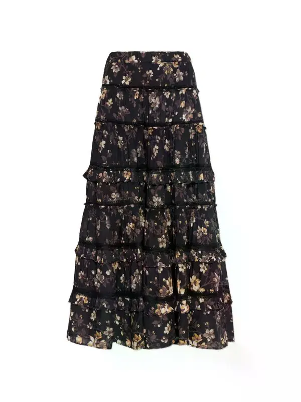 ALLSAINTS Ruffled Floral-print Maxi Skirt - Black
