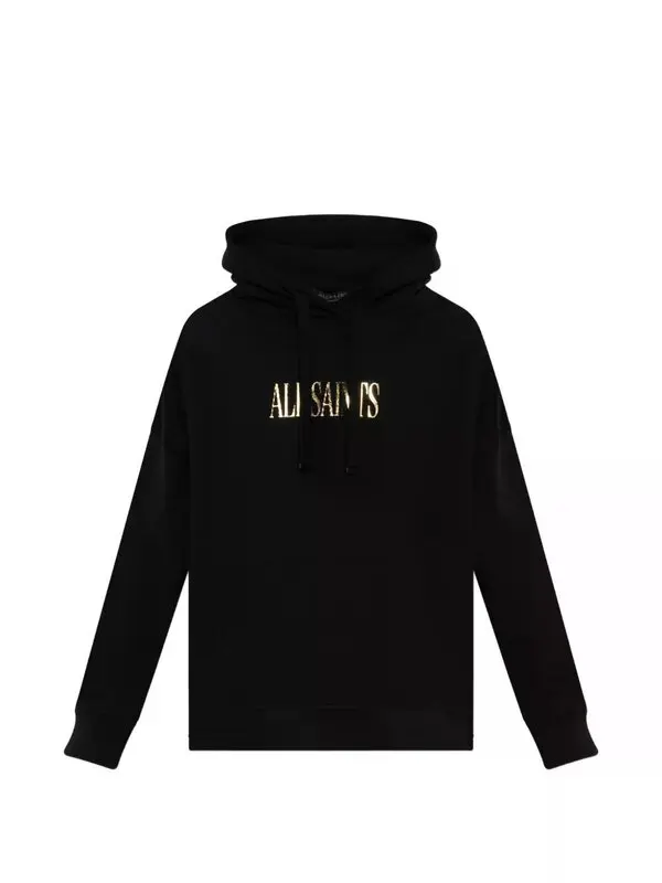 ALLSAINTS Logo-print Organic-cotton Hoodie - Black