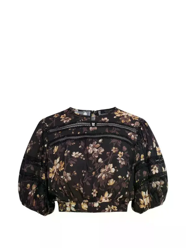 ALLSAINTS Peony Floral-print Lace-trim Top - Black