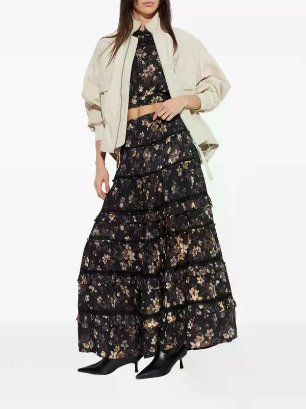 ALLSAINTS Floral-print Lace-trim Top - Black