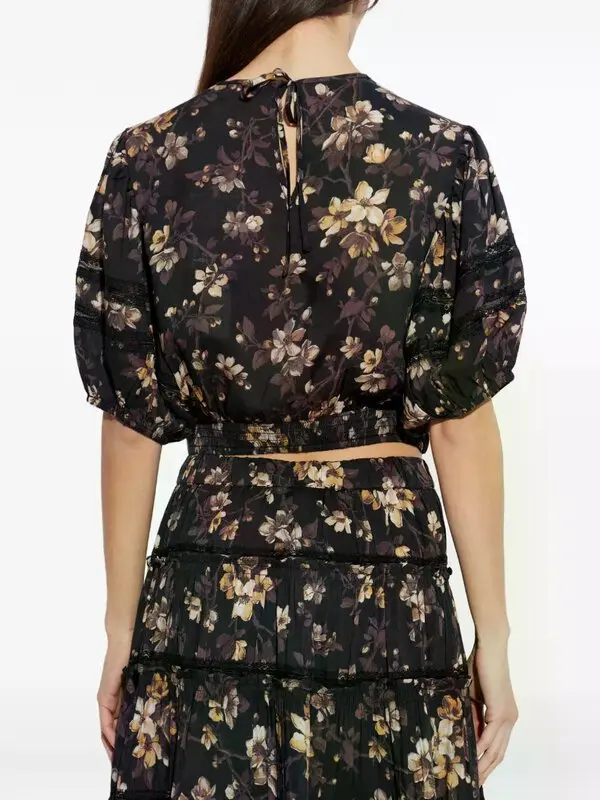 ALLSAINTS Floral-print Lace-trim Top - Black