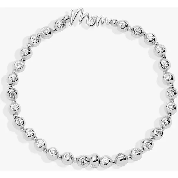 ALEX AND ANI Mom Elongated Crystal Stretch Bracelet - Silver