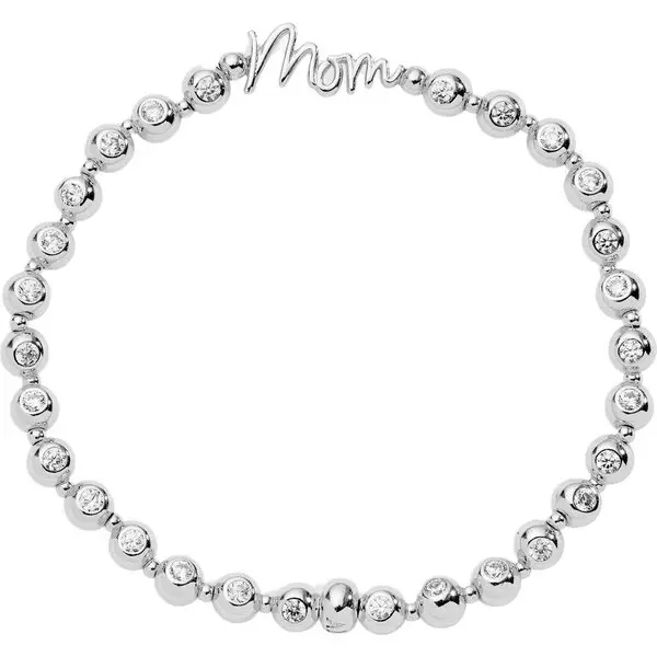 ALEX AND ANI Mom Elongated Crystal Stretch Bracelet - Silver