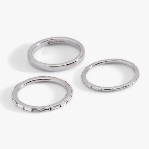 ALEX AND ANI Baguette Stacking Ring Set Of 3 - Silver