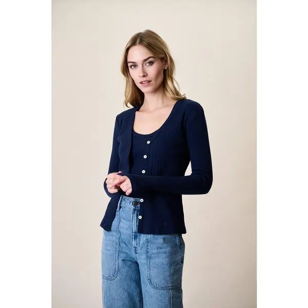 MAREA Pointelle Cardigan - Navy