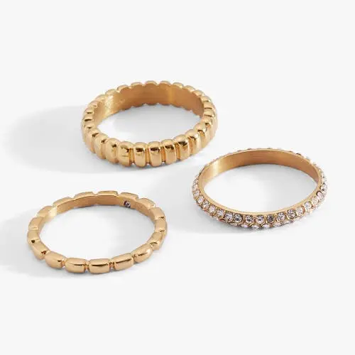 ALEX AND ANI Multi Textured Stacking Ring Set Of 3 - Gold