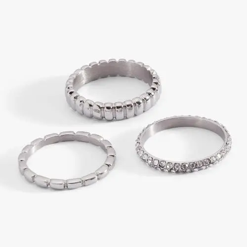ALEX AND ANI Multi Textured Stacking Ring Set Of 3 - Silver