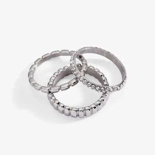 ALEX AND ANI Multi Textured Stacking Ring Set Of 3 - Silver