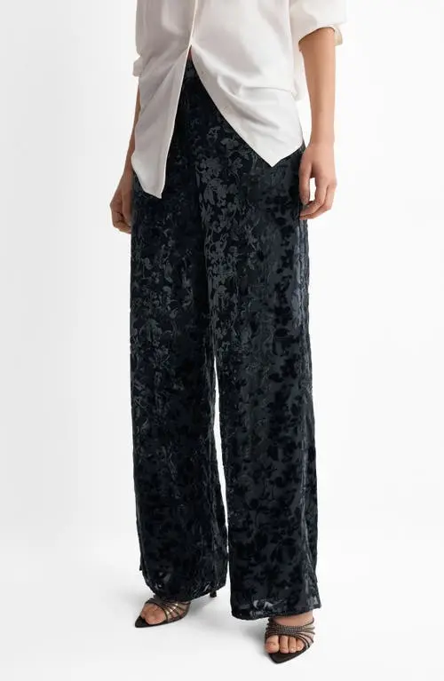 Mango Devoré Velvet Straight Leg Pants - Night Blue