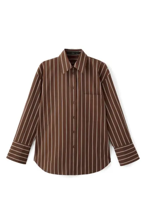 Mango Stripe Cotton Button-up Shirt - Brown