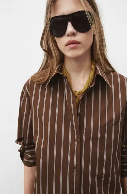 Mango Stripe Cotton Button-up Shirt