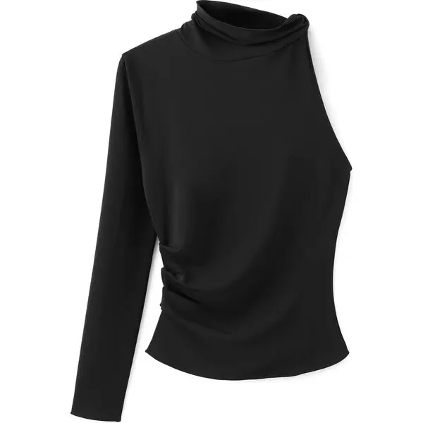 Mango One-shoulder Turtleneck Top - Black