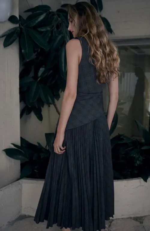 Mango Asymmetric Check Sleeveless Top - Grey