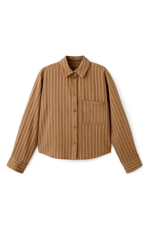 Mango Stripe Rhinestone Shirt - Brown