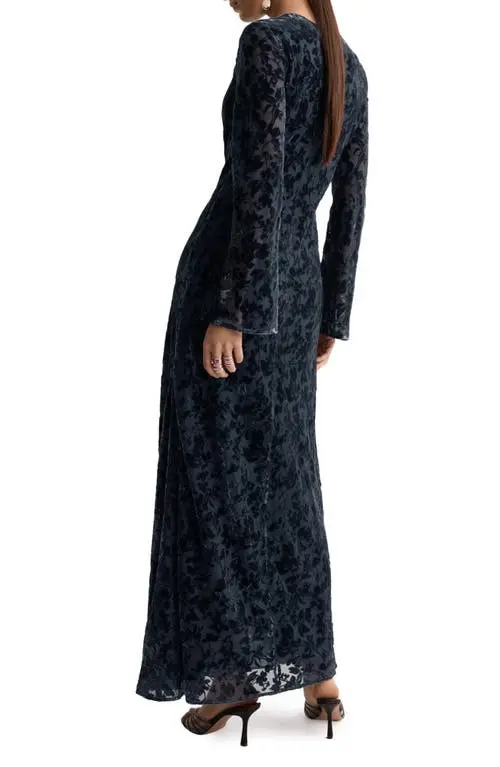 celena mini dress light blue burnout Princess Polly Women's Celena Floral Burnout Velvet Minidress - Black main image 0