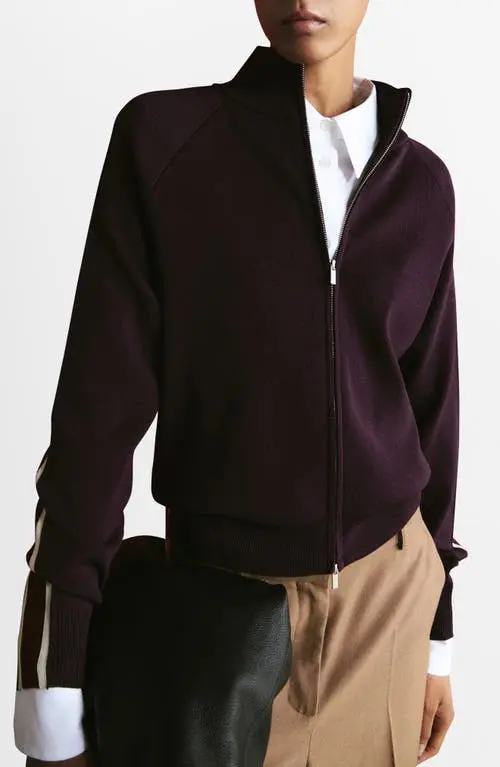 Mango Side Stripe Zip Cardigan - Wine
