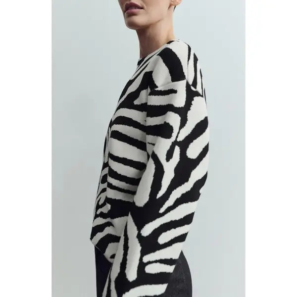 Mango Zebra Print Sweater - Black