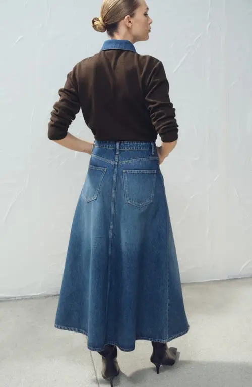 Mango A-line Denim Midi Skirt