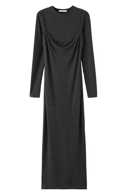 Mango Drape Combined Long Sleeve Maxi Dress