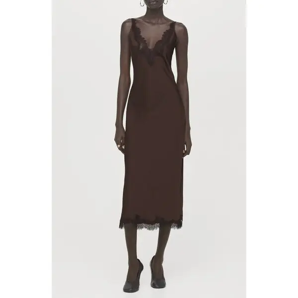 Mango Satin Camisole Midi Dress - Brown