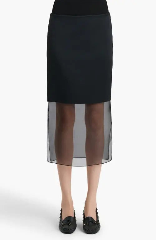 Khaite Sybil Bonded Crepe & Organza Midi Skirt - Black