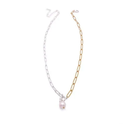 ALEGRIA ACCESSORIES Duo Paperclip Chain Necklace With Pearl - Silver
