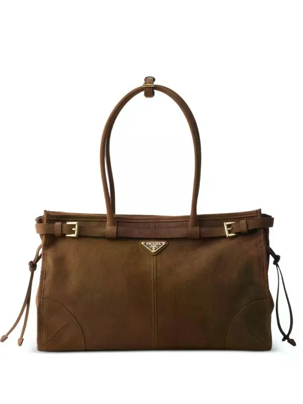 Prada Bonnie Large Nubuck Leather Handbag - Brown