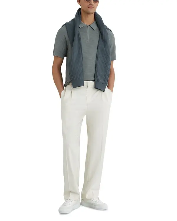 REISS Estate Short Sleeve Half Zip Textured Polo - Sage