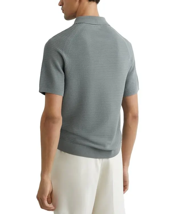 REISS Estate Short Sleeve Half Zip Textured Polo - Sage