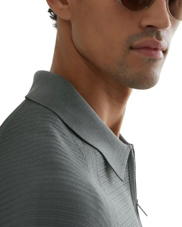 REISS Estate Short Sleeve Half Zip Textured Polo - Sage
