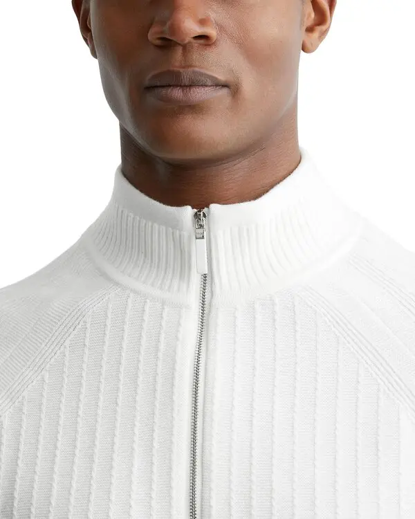 REISS Aldershot Textured Half-zip Jumper - White