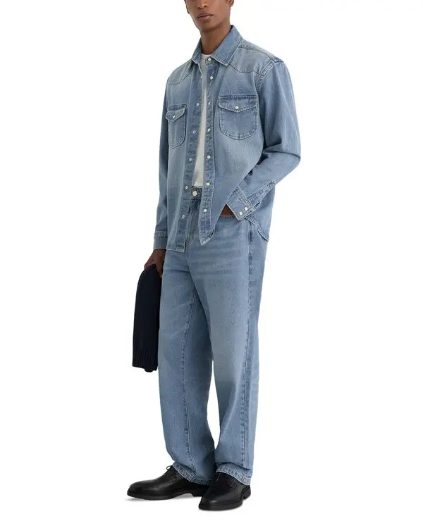 REISS Finley Long Sleeve Washed Denim Overshirt - Washed Blue