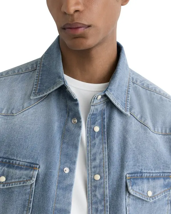 REISS Finley Long Sleeve Washed Denim Overshirt - Washed Blue