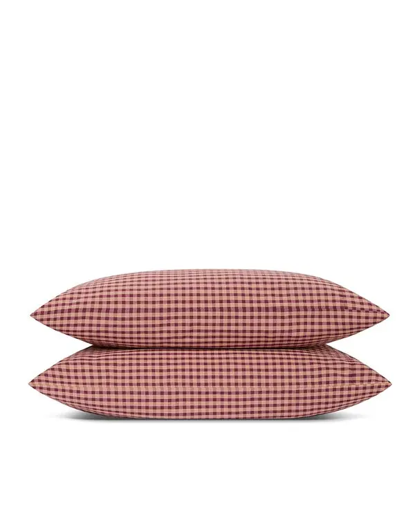 PIGLET IN BED Small Gingham Check Pillowcase Pair, Standard - Fig/blush Pink