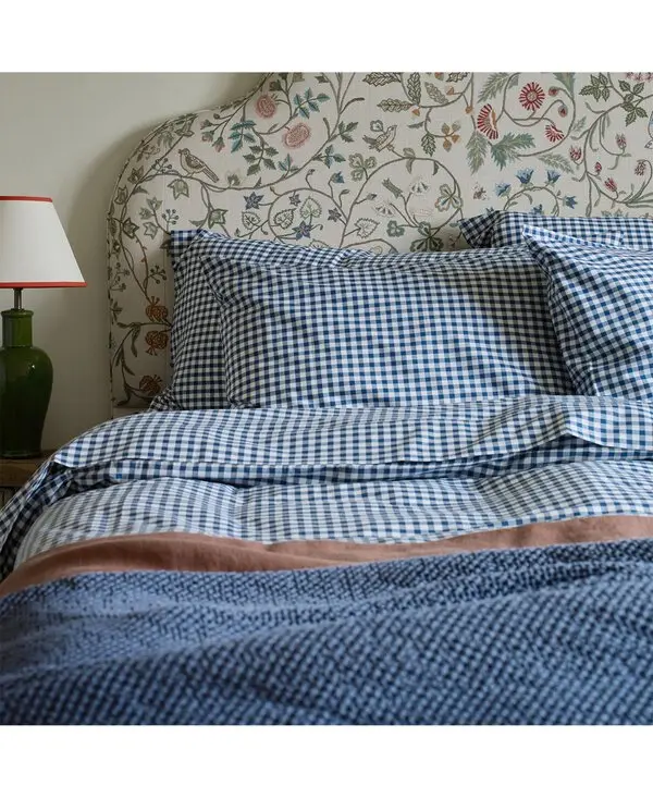 PIGLET IN BED Small Gingham Check Pillowcase Pair, Standard - Indigo