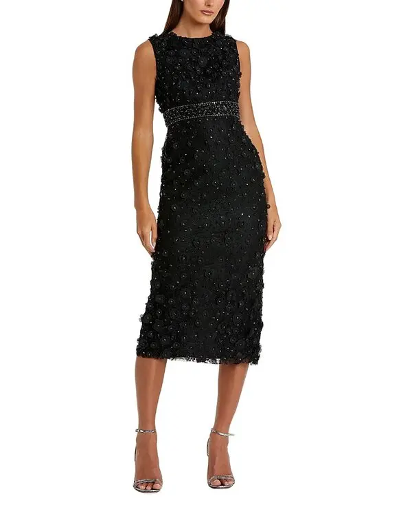 Mac Duggal Sleeveless Floral Applique Midi Dress - Black